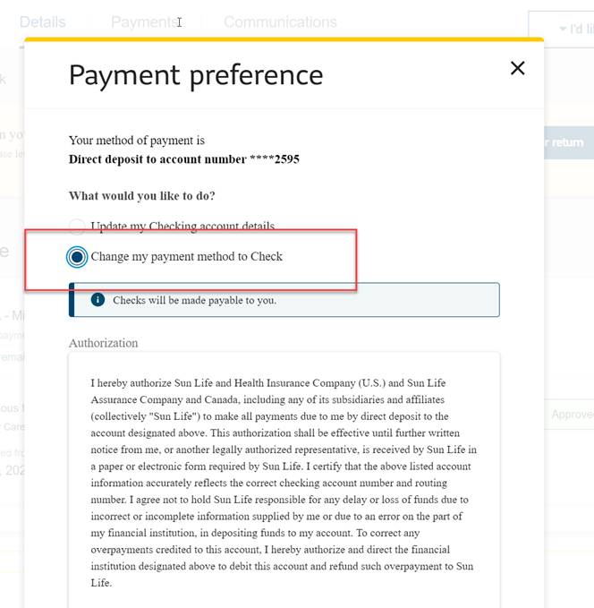 Changing your payment preference for claim payments